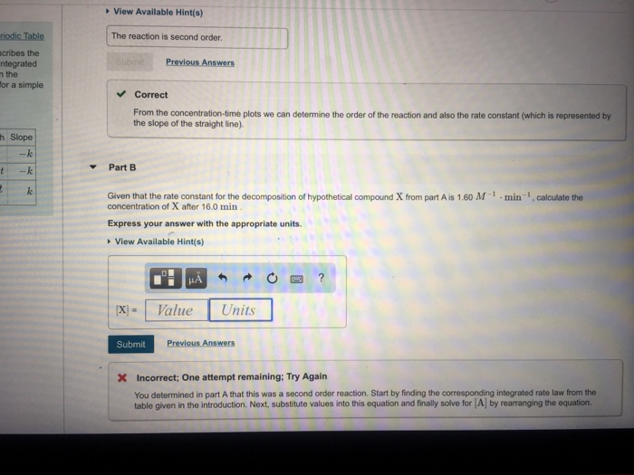 Solved View Available Hint(s) The reaction is second order. | Chegg.com