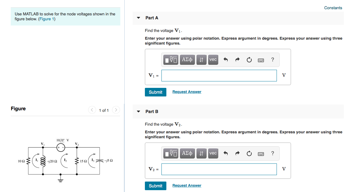 Solved Constants Use MATLAB to solve for the node voltages | Chegg.com