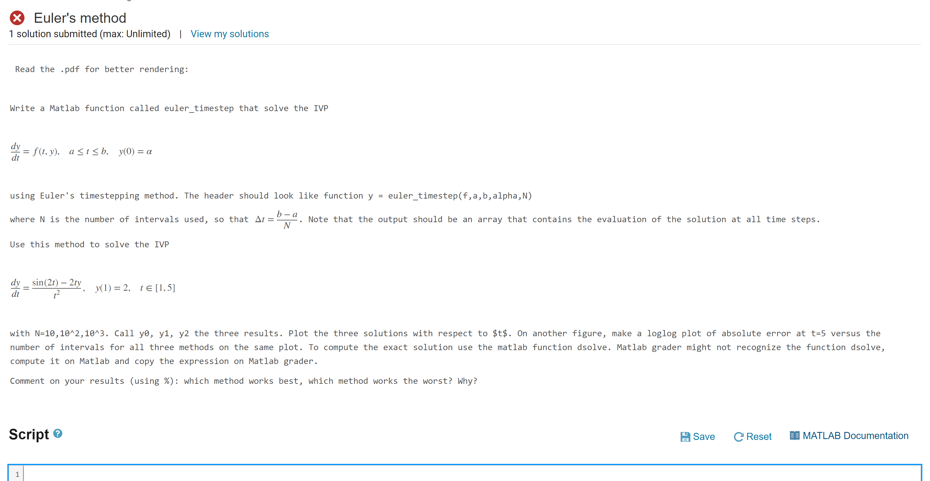 Solved Read the .pdf for better rendering: Write a Matlab | Chegg.com