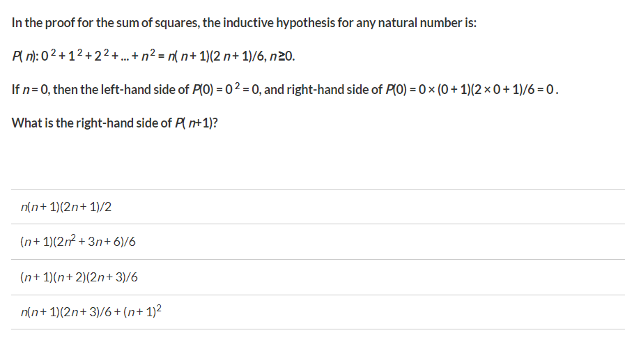 Solved In the proof for the sum of squares, the inductive | Chegg.com