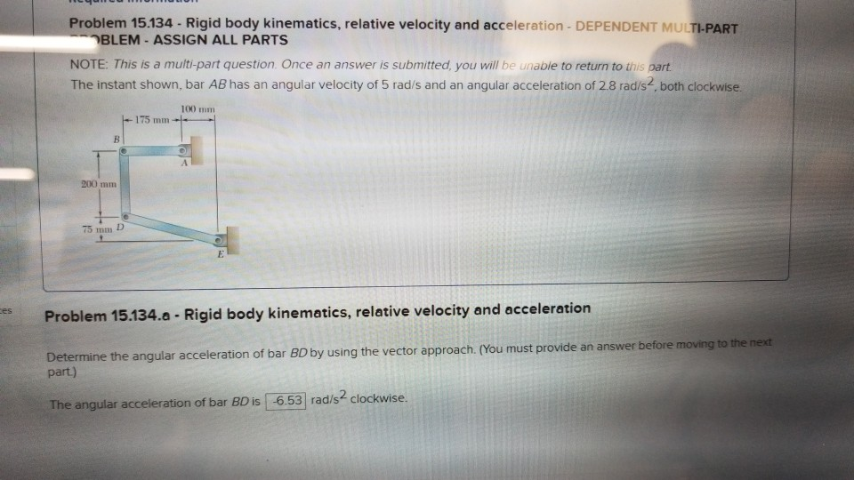 Solved Problem 15.134 - Rigid body kinematics, relative | Chegg.com