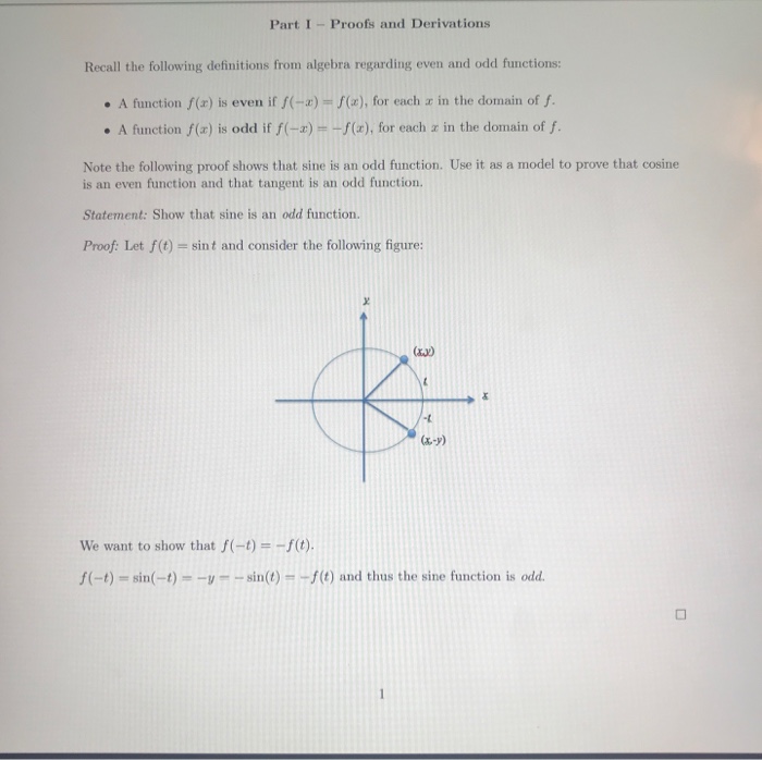Solved Part I - Proofs and Derivations Recall the following | Chegg.com