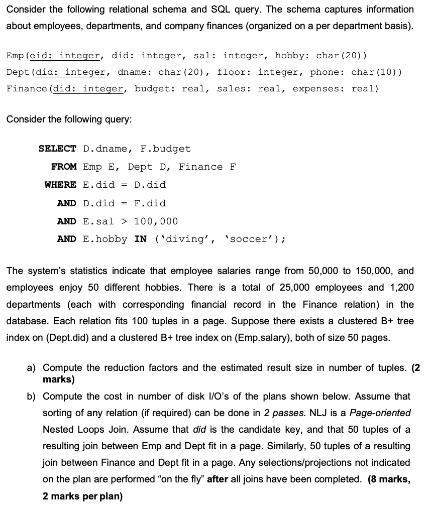 Consider the following relational schema and SQL | Chegg.com