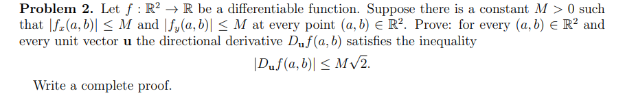 Solved Problem 2. ﻿Let f:R2→R be ﻿a differentiable function. | Chegg.com