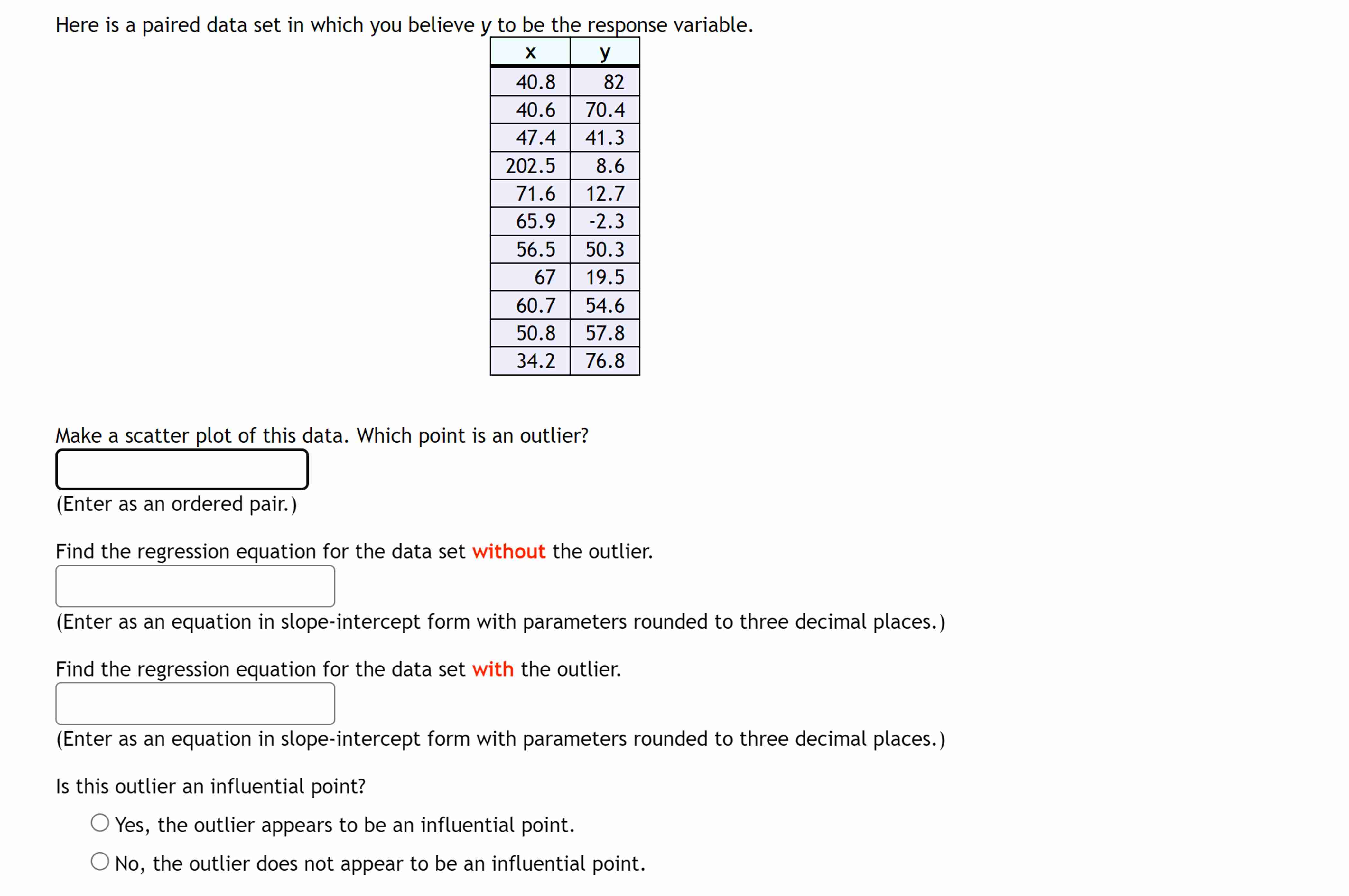 Solved Here is a paired data set in which you believe y ﻿to | Chegg.com