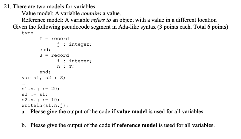 Solved 21 There Are Two Models For Variables Value Model 