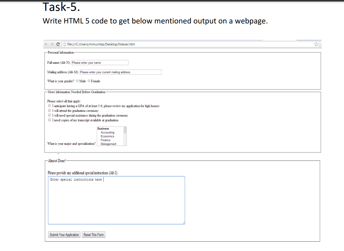 Solved Task-5. Write HTML 5 code to get below mentioned | Chegg.com