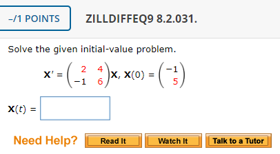 Solved -/1 POINTS ZILLDIFFEQ9 8.2.031. Solve the given | Chegg.com
