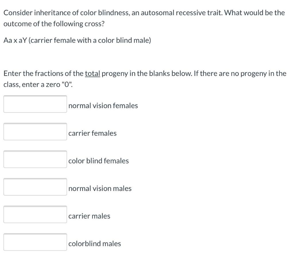 Solved Consider inheritance of color blindness, an autosomal | Chegg.com