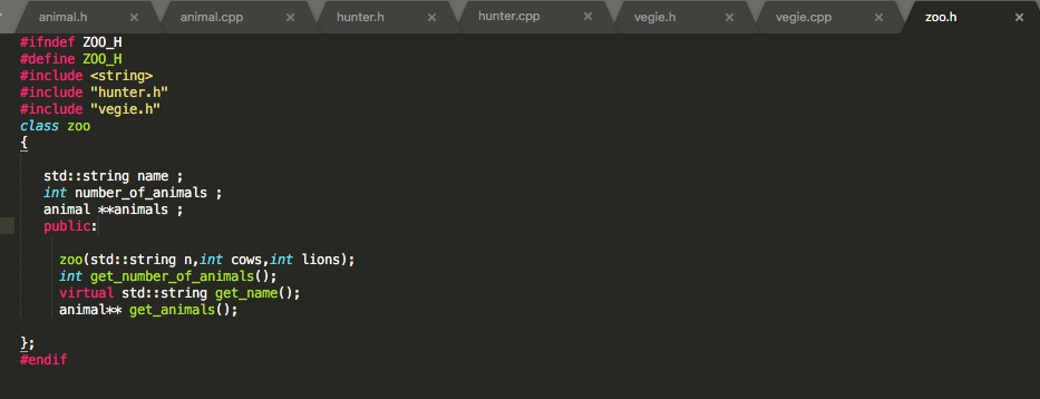 Solved animal.h animal.cpp hunter.h hunter.cpp #ifnde f | Chegg.com