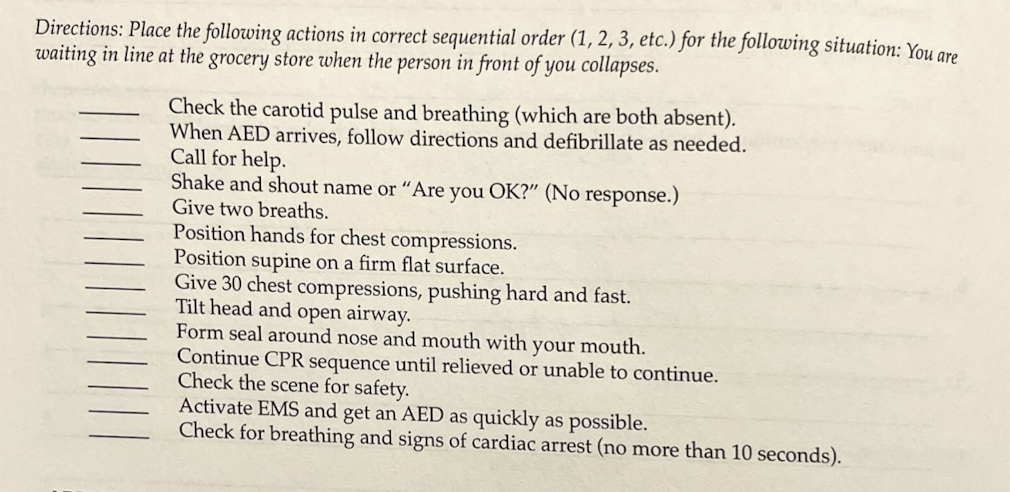Solved Directions: Place the following actions in correct | Chegg.com