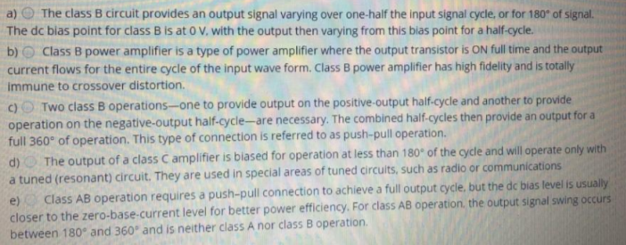 Solved a) The class B circuit provides an output signal | Chegg.com