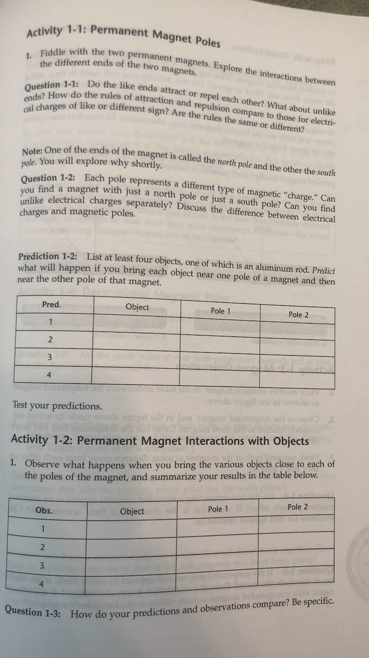 Solved: Activity 1-1: Permanent Mag Ermanent Magnet Poles ... | Chegg.com