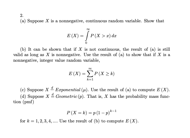 Solved 2. (a) Suppose X is a nonnegative, continuous random | Chegg.com
