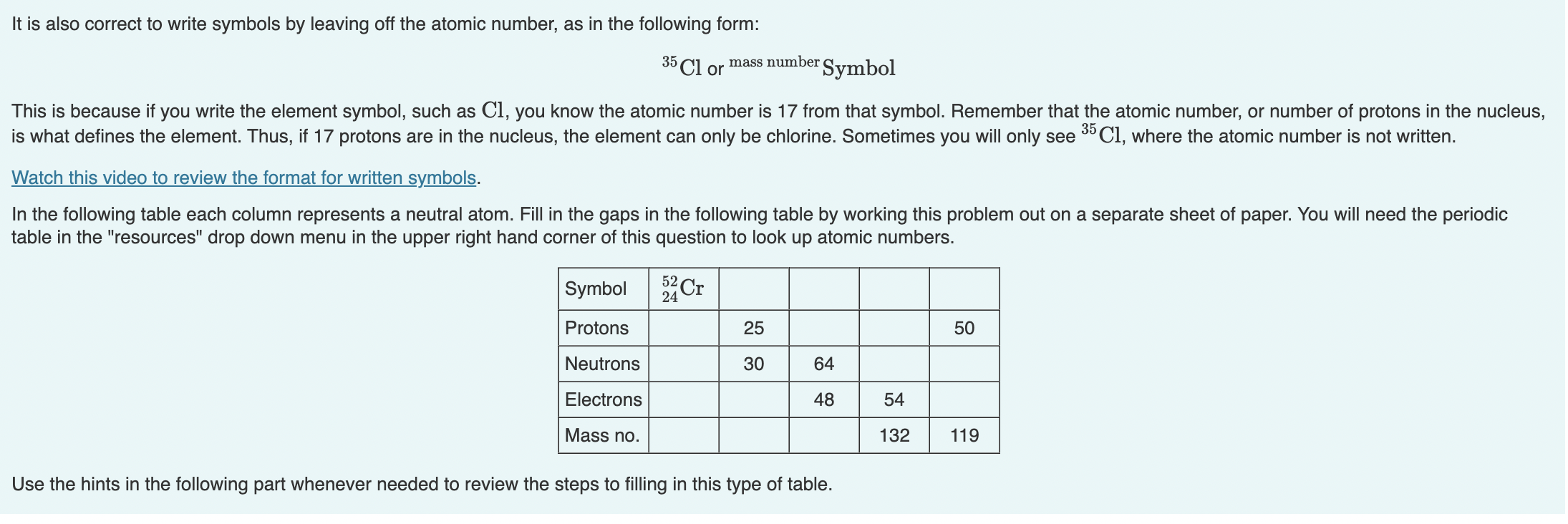 Solved This is because if you write the element symbol, such | Chegg.com