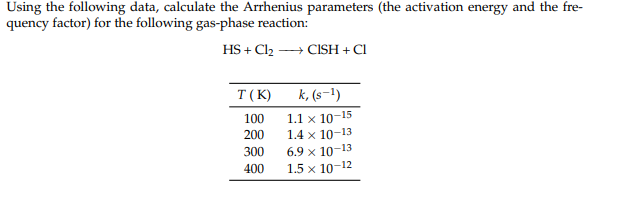 Solved Using the following data, calculate the Arrhenius | Chegg.com