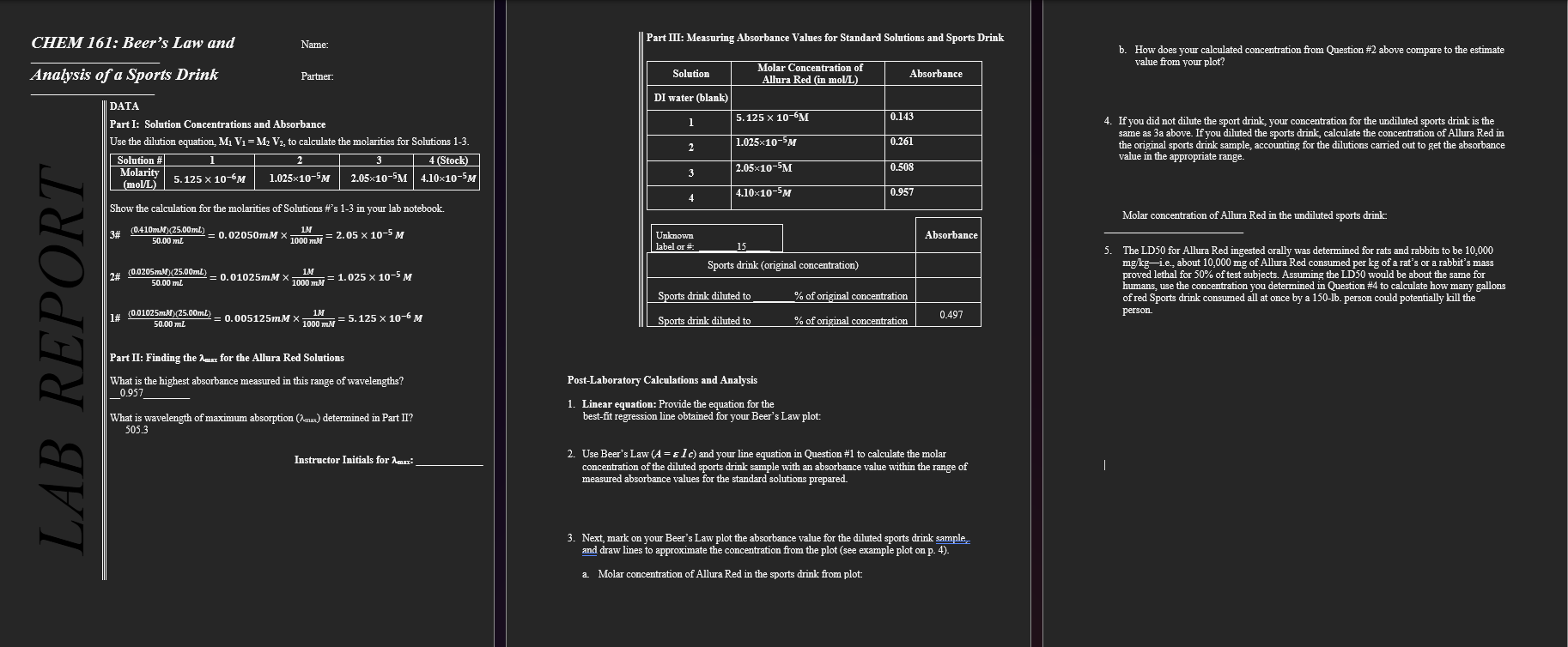 I|| Part III: Measuring Absorbance Values for | Chegg.com