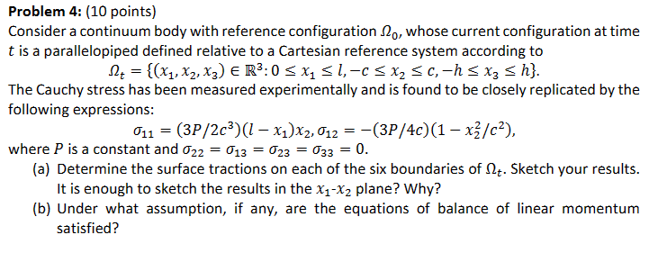 Solved Problem 4: (10 ﻿points)Consider a continuum body with | Chegg.com
