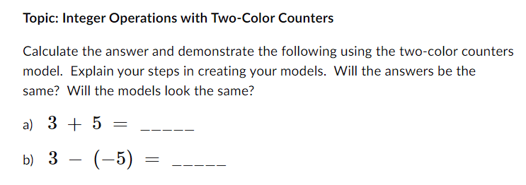 Solved Topic: Integer Operations with Two-Color Counters | Chegg.com