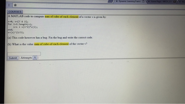 Solved A MATLAB code to compute sum of cube-of-each-element | Chegg.com