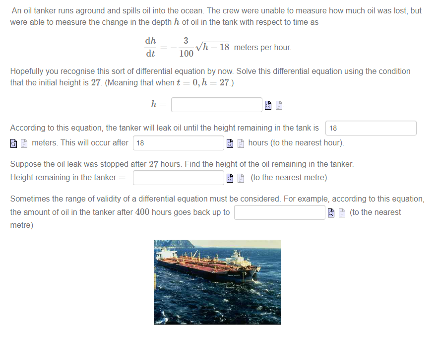 Solved An oil tanker runs aground and spills oil into the | Chegg.com
