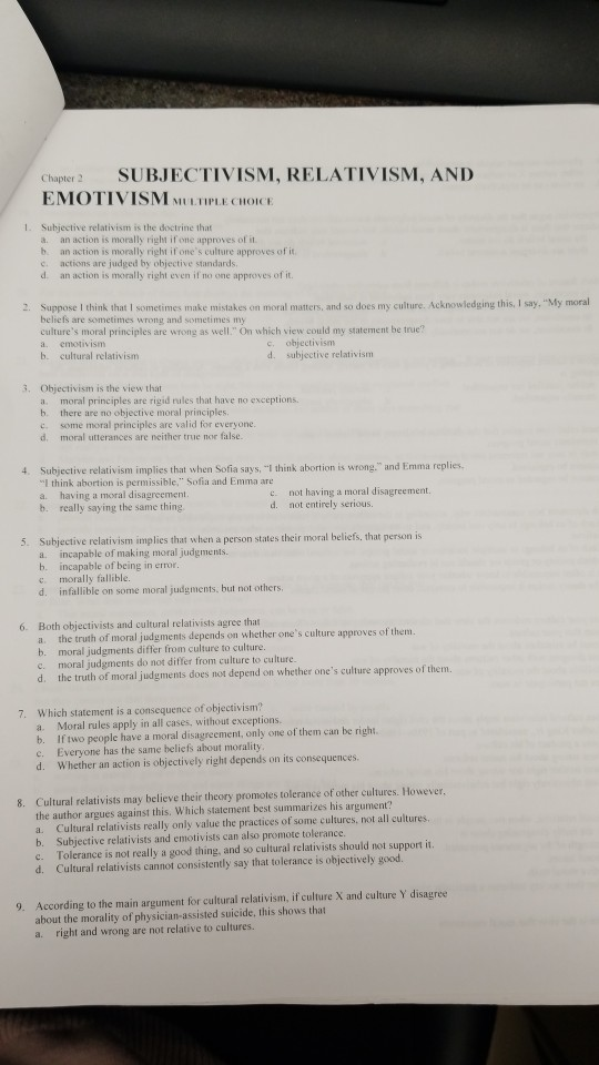 Solved SUBJECTIVISM, RELATIVISM, AND EMOTIVISM MULTIPLE | Chegg.com