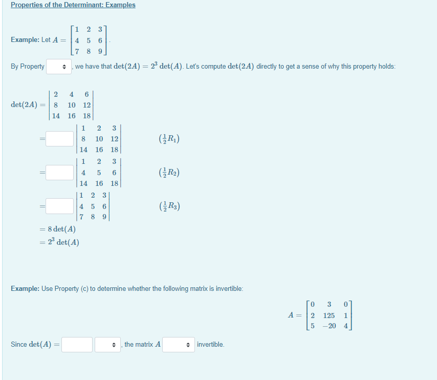 Solved Properties of the Determinant: Examples 1 2 3 | Chegg.com