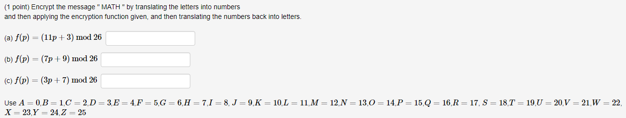 Solved 1 Point Encrypt The Message Math By Translating 