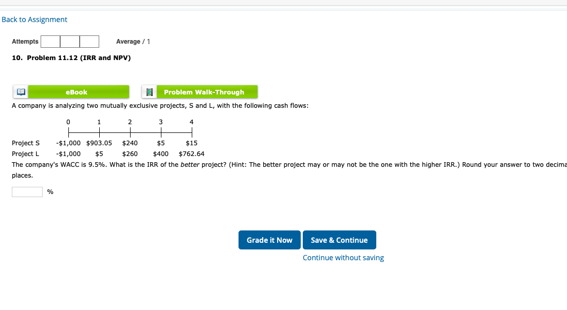 Solved Back to Assignment Attempts 10. Problem 11.12 (IRR | Chegg.com