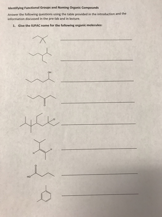 Solved Identifying Functional Groups and Naming Organic | Chegg.com