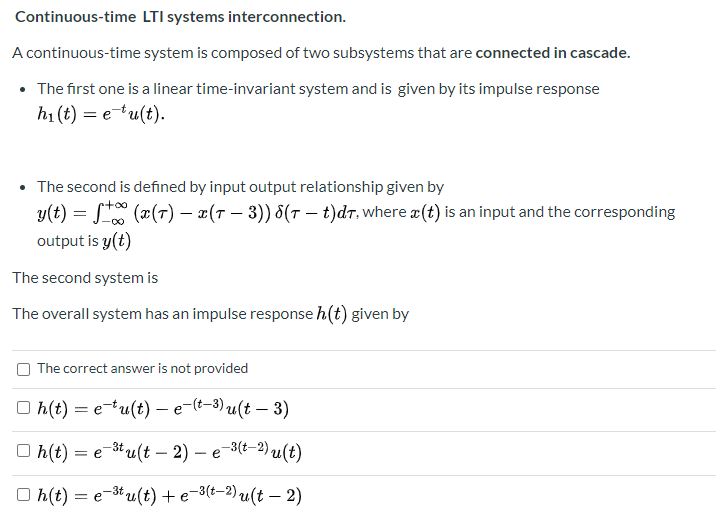 Solved Continuous-time LTI systems interconnection. A | Chegg.com