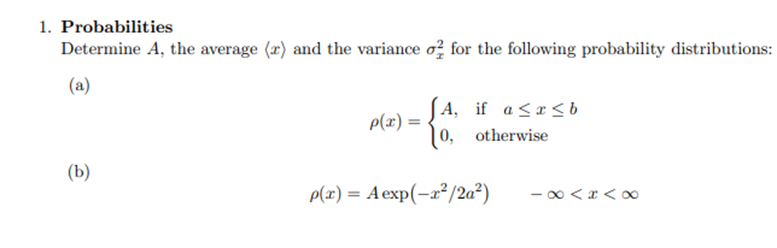 Solved 1. Probabilities Determine A, the average (x) and the | Chegg.com
