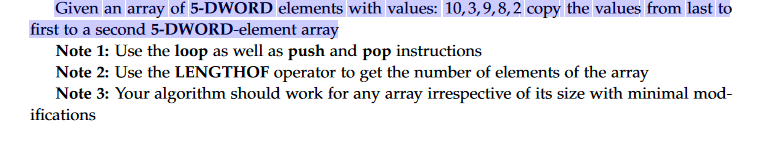 Solved Given An Array Of 5 Dword Elements With Values 