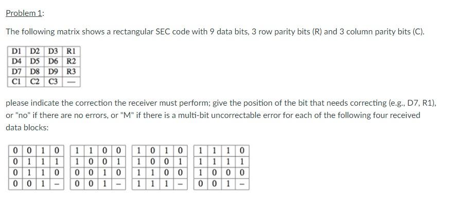 Solved Problem 1: The following matrix shows a rectangular | Chegg.com