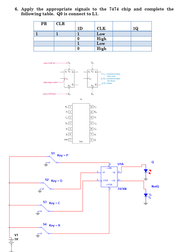 Solved 6. Apply the appropriate signals to the 7474 chip and | Chegg.com