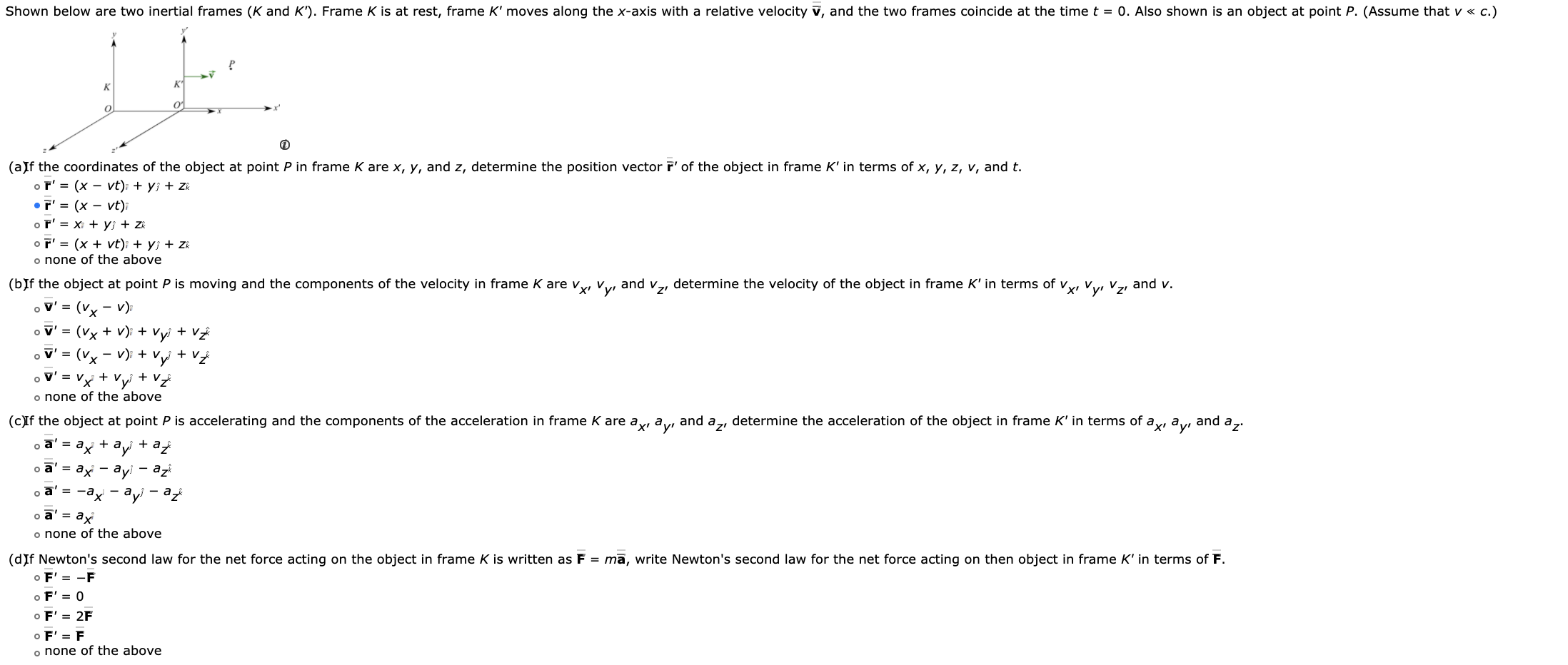 Solved Shown below are two inertial frames (K and K'). Frame | Chegg.com