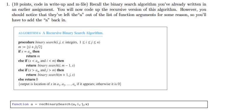 Solved (10 ﻿points, code in write-up and m-file) ﻿Recall the | Chegg.com