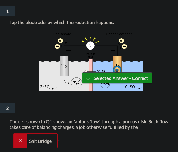 Solved 1 Tap the electrode, by which the reduction happens. | Chegg.com