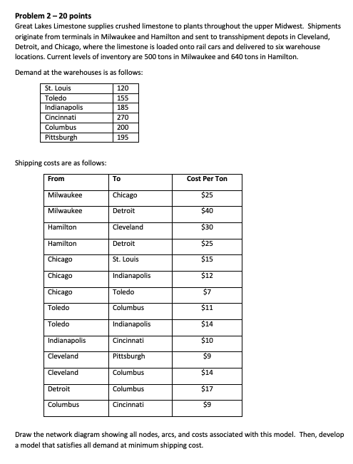 Problem 2-20 points Great Lakes Limestone supplies | Chegg.com