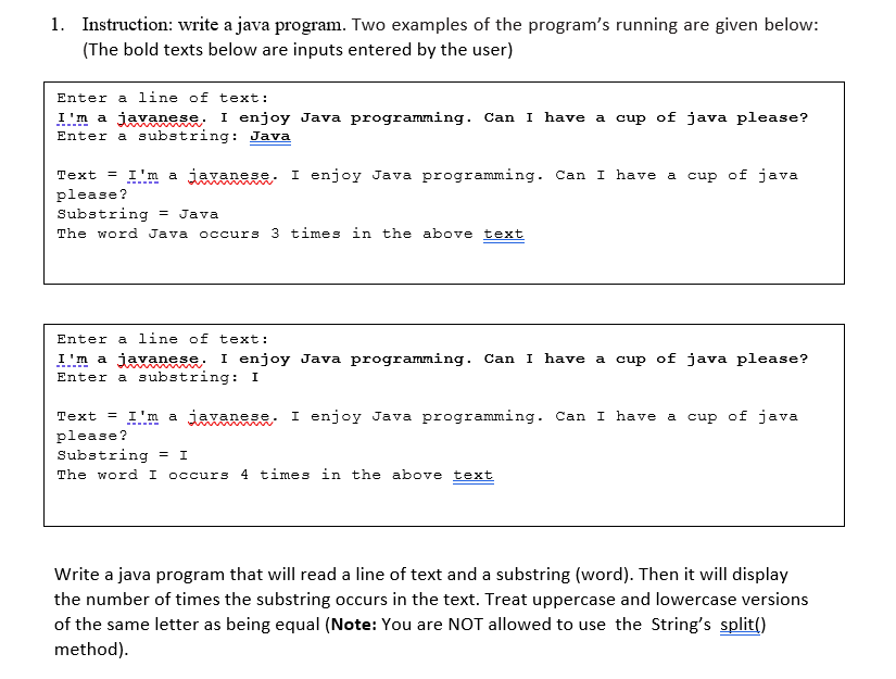 Solved 1. Instruction: write a java program. Two examples of | Chegg.com