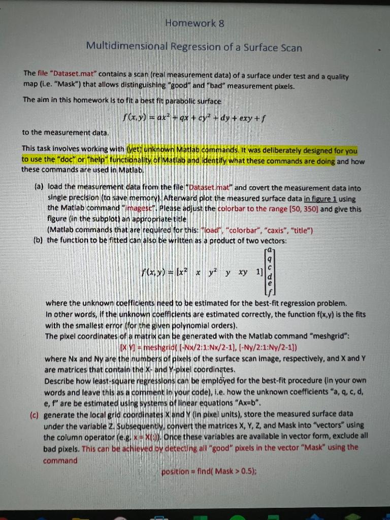 Homework 8 Multidimensional Regression of a Surface | Chegg.com