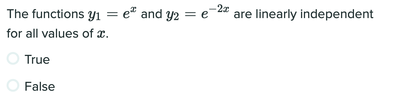Solved -2x The functions yi = em and y2 = e are linearly | Chegg.com