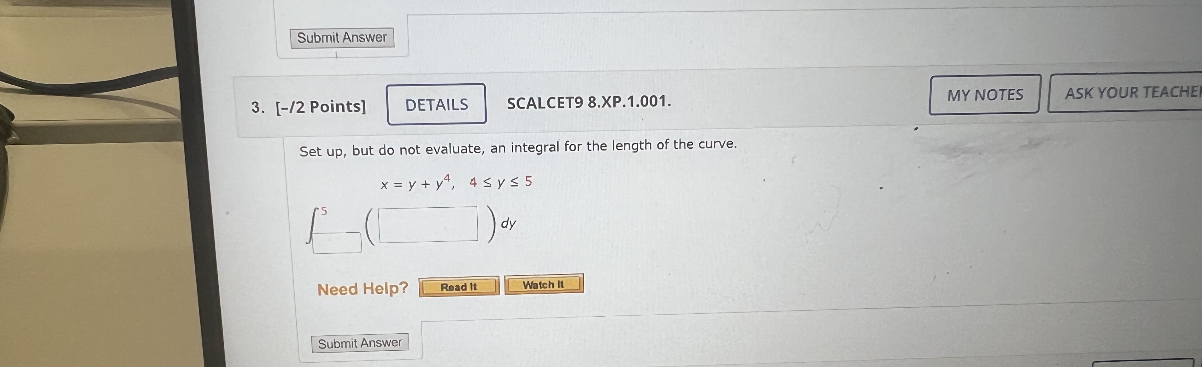 Solved 2 Points] SCALCET9 8.XP.1.001. Set up, but do not | Chegg.com