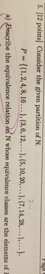 Solved 5. [12 points] Consider the given partition of N. P = | Chegg.com