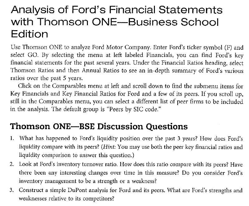 Solved Analysis of Ford's Financial Statements with Thomson | Chegg.com