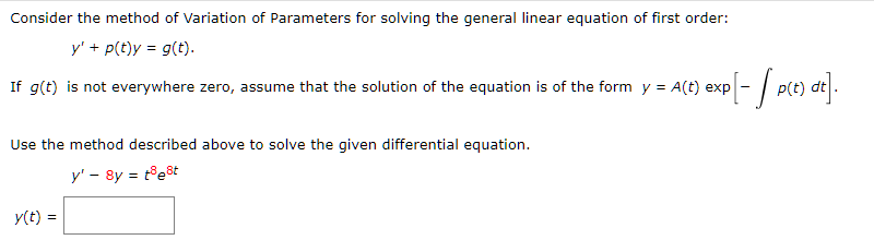 Solved Consider The Method Of Variation Of Parameters For