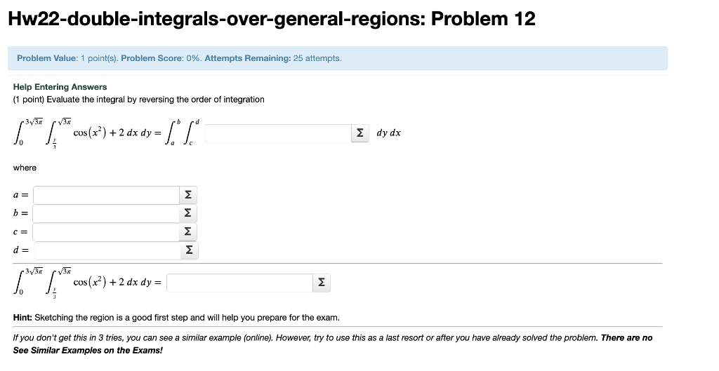 Solved Hw22-double-integrals-over-general-regions: Problem | Chegg.com