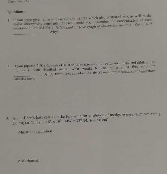 Solved Chemistry 132 Questions: 1. If you were given an | Chegg.com