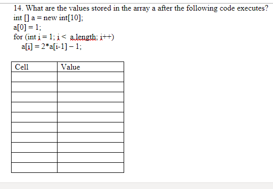 Solved 14. What are the values stored in the array a after | Chegg.com