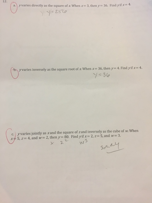 Solved a.) y varies directly as the square of x when x = 3, | Chegg.com Solved a.) y varies directly as the square of x when x = 3, | Chegg.com